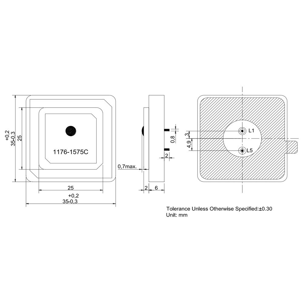 AIGC046 GNSS/GPS L1/L2/L5 Stacked Passive Patch Antenna